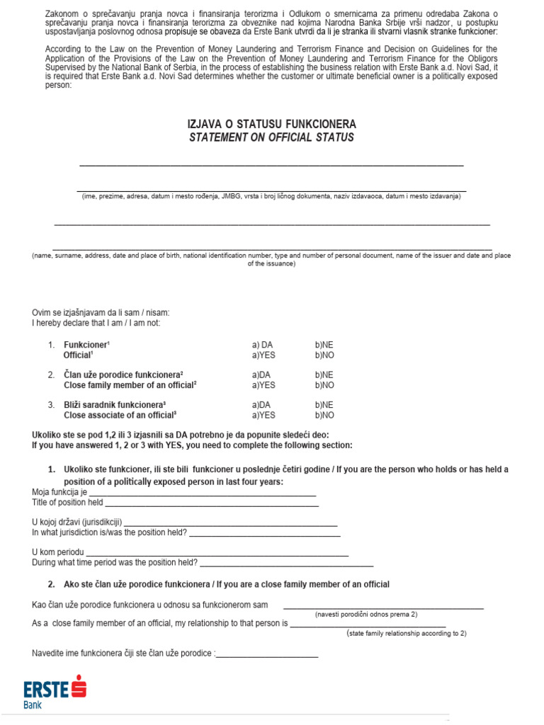 Izjava Funkcioner Pravna Lica | PDF | Public Law | Governance