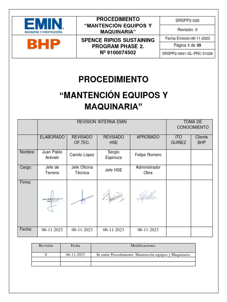 Procedimiento de Mantención de Maquinaria | PDF | Camión | Bienes manufacturados