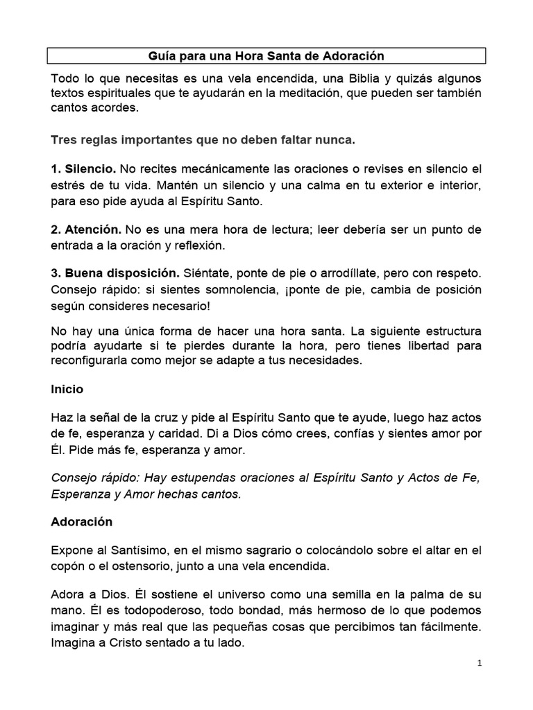 Guía para Una Hora Santa de Adoración | PDF | Oración | María, madre de ...