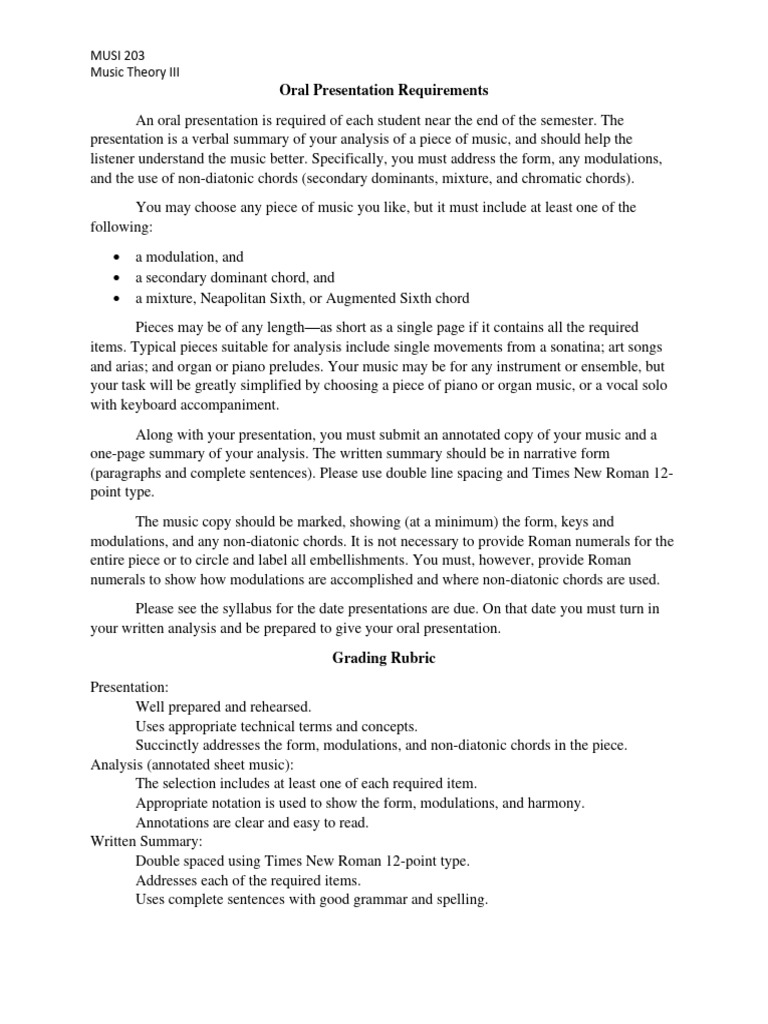 MUSI 203 Oral Presentation Guide | PDF | Chord (Music) | Frédéric Chopin