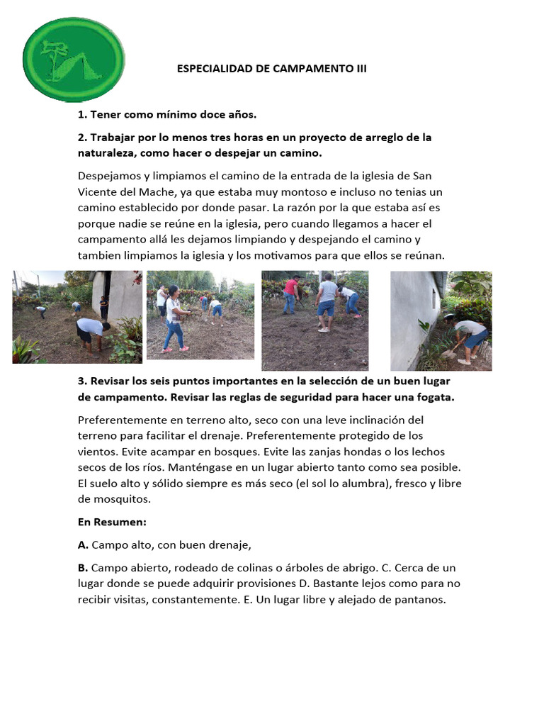 Especialidad de Campamento Iii | PDF | Letrina | Incendios
