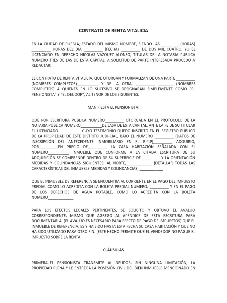 Contrato de Renta Vitalicia | PDF