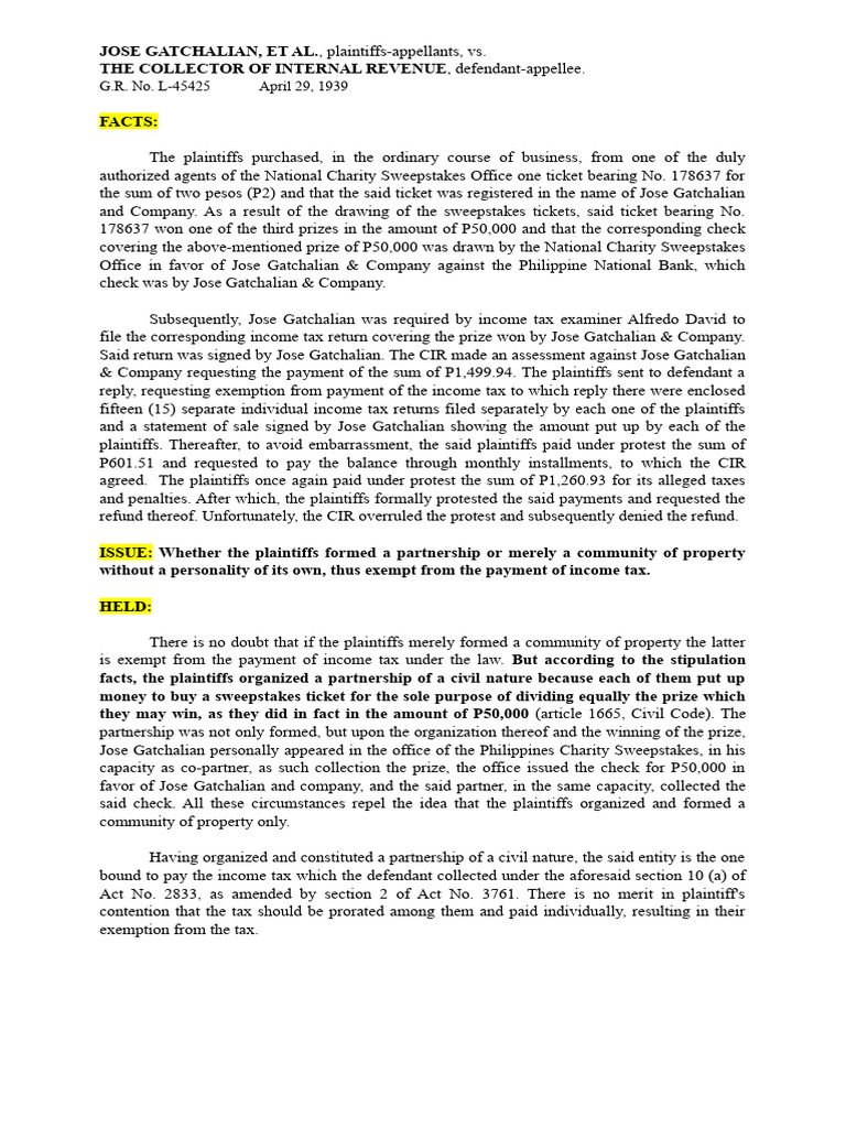 Gatchalian vs. CIR | PDF