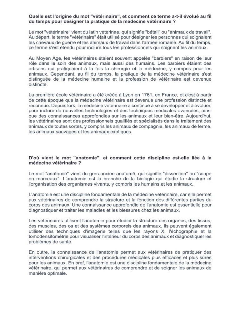 Origine et évolution du terme vétérinaire | PDF | Anesthésie | Infection