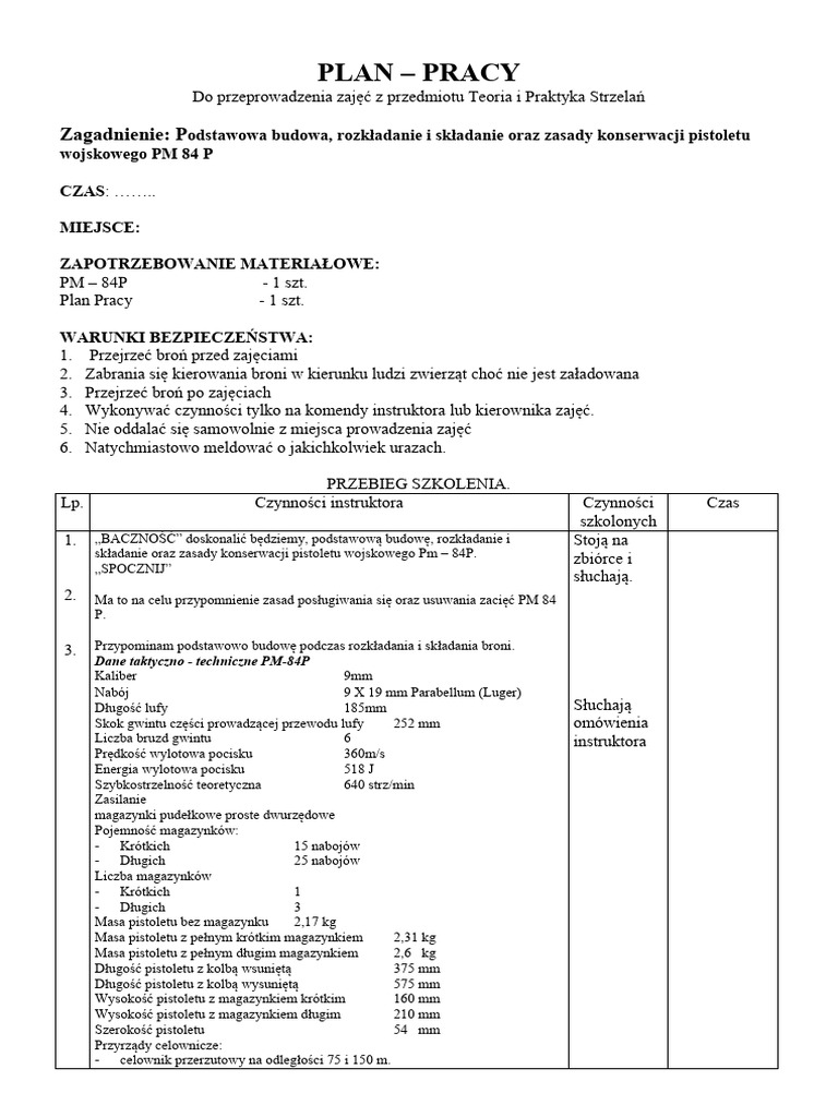 plan pracy - ogniowe budowa, rozkładanie i składanie, konserwacja PM - 84P 11.03.2008 r | PDF