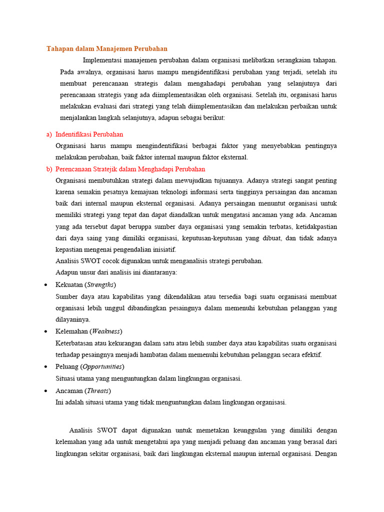 Tahapan Dalam Manajemen Perubahan | PDF