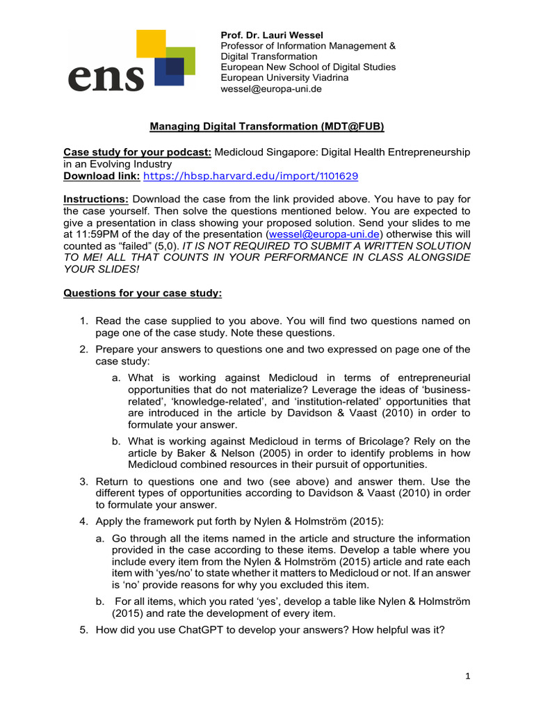 MDT - Case 1 - Instructions | PDF | Cognition