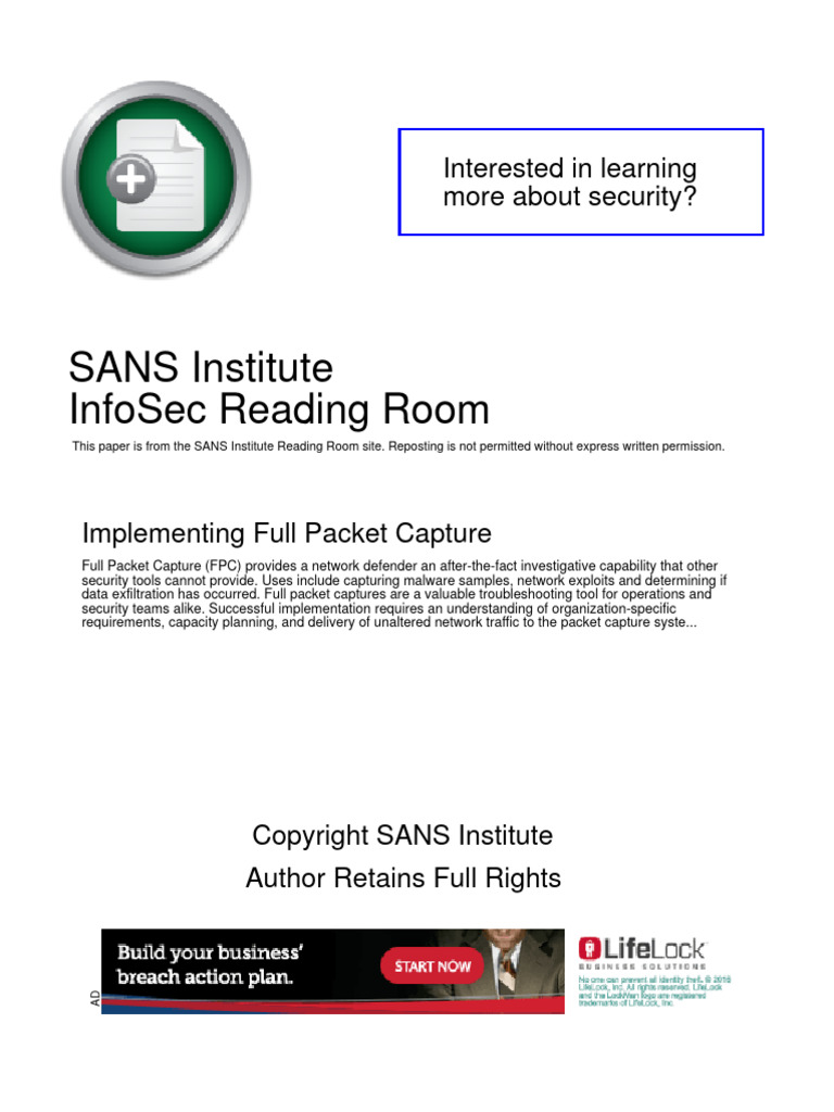 SANS Implementing-Full-Packet-Capture-37392 | PDF | Transmission Control Protocol | Computer Network