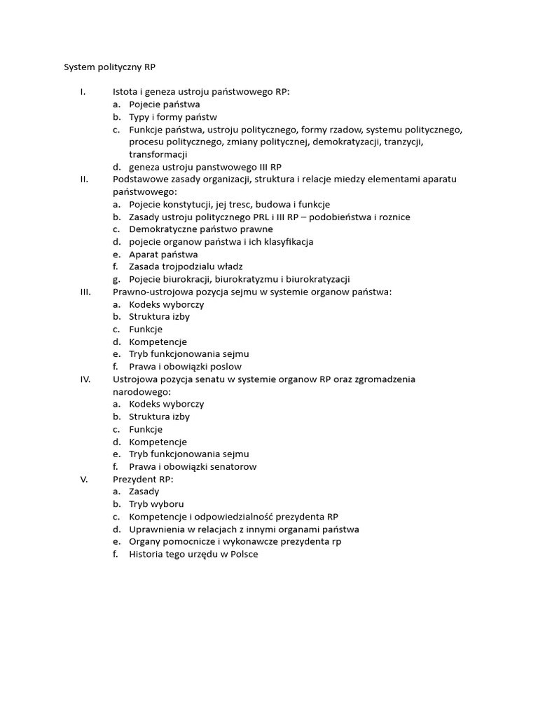 System Polityczny RP Notatka Test 1 | PDF