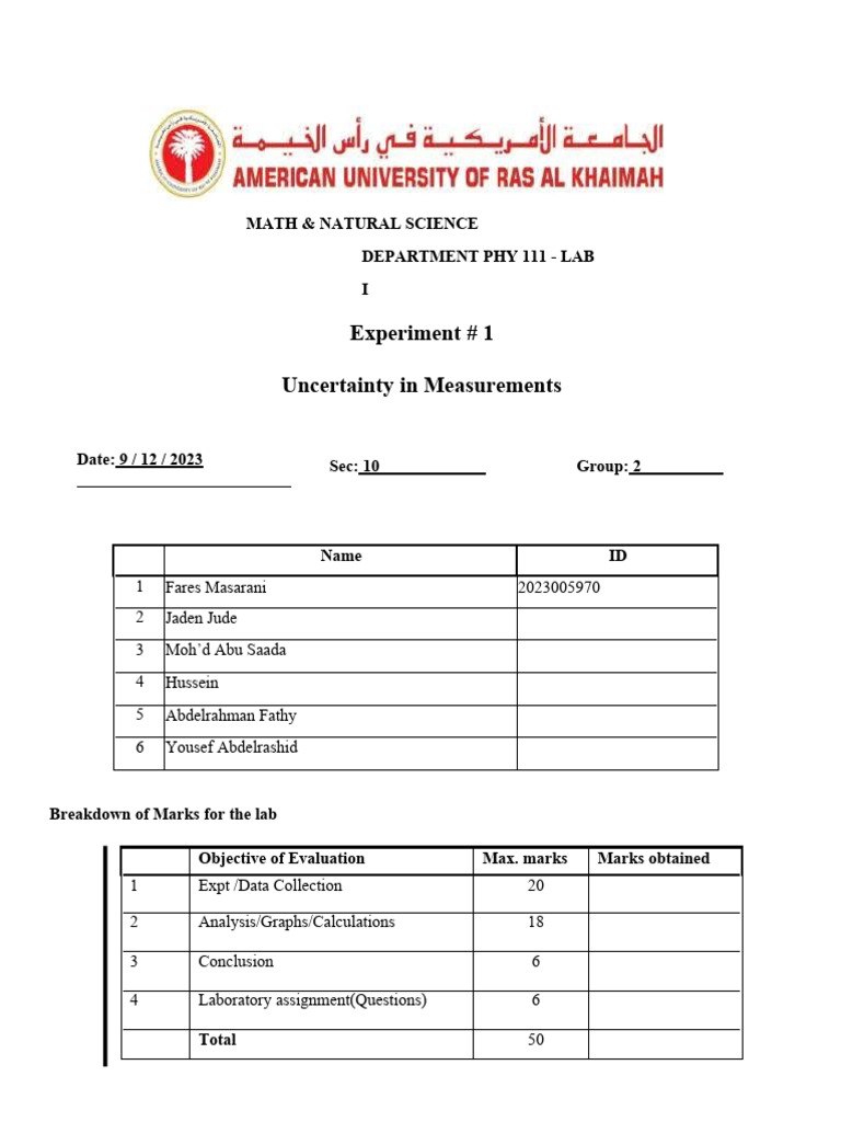 PHY111-Expt1-Measurments-SP2023 (Recovered) | PDF | Significant Figures | Measurement