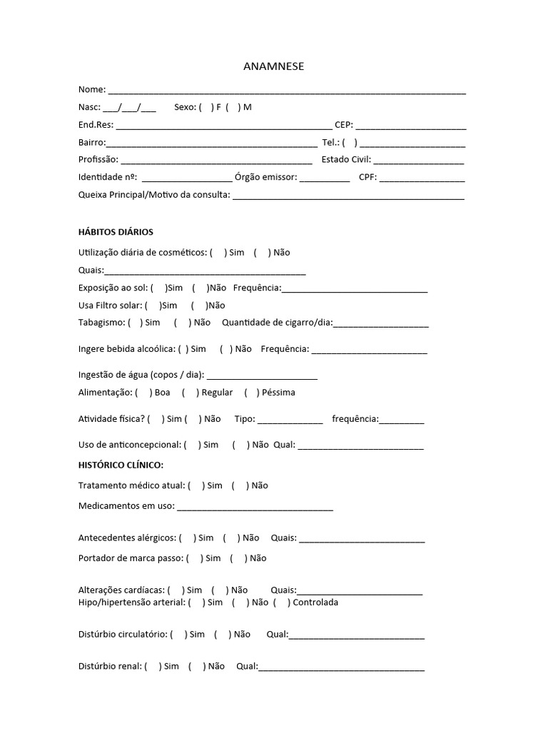 Anamnese Paciente Modelo | Download grátis PDF | Odontologia | Especialidades médicas