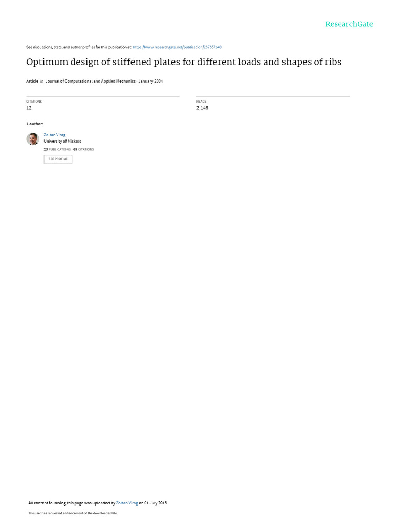 Optimum Design of Stiffened Plates For Different L | PDF | Buckling ...
