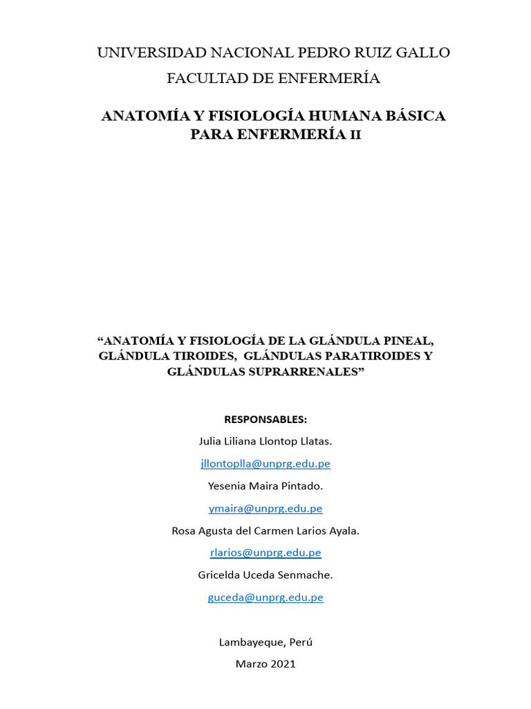 Anatomía y Fisiología Glándula Pineal, Tiroides, Paratiroides y G. Suprarrenales | PDF ...