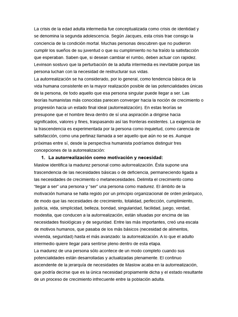 autorrealización en la adultez intermedia | PDF | Adultos | Conceptos ...