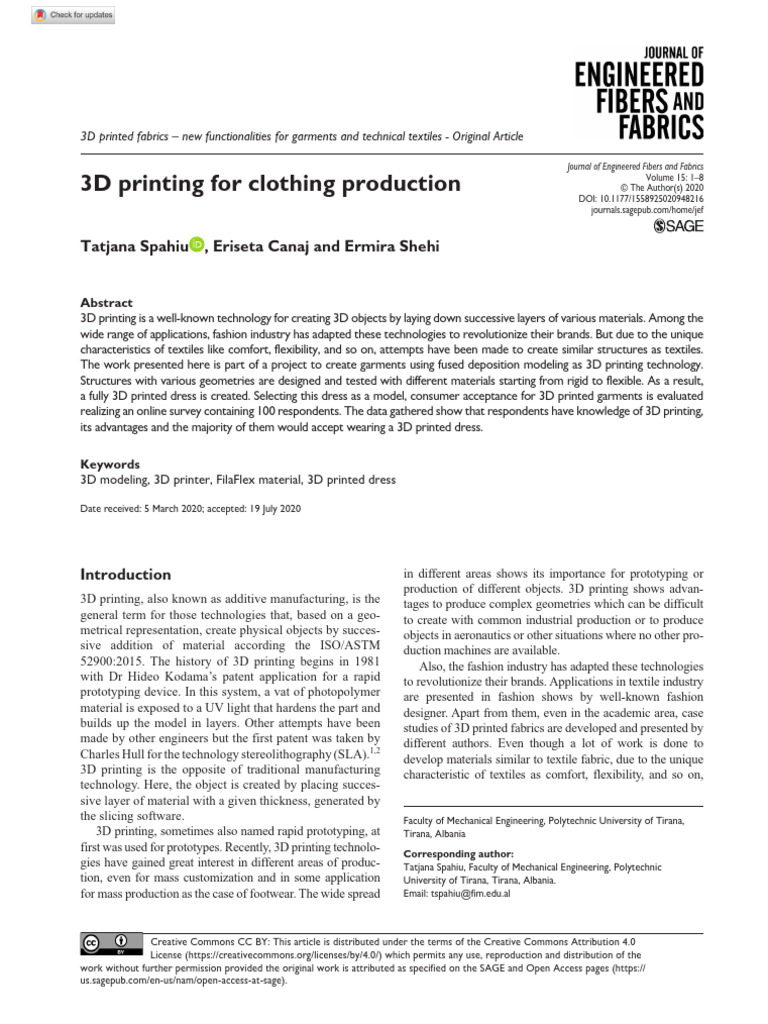 3D Printing For Clothing Production | PDF | 3 D Printing | Textiles