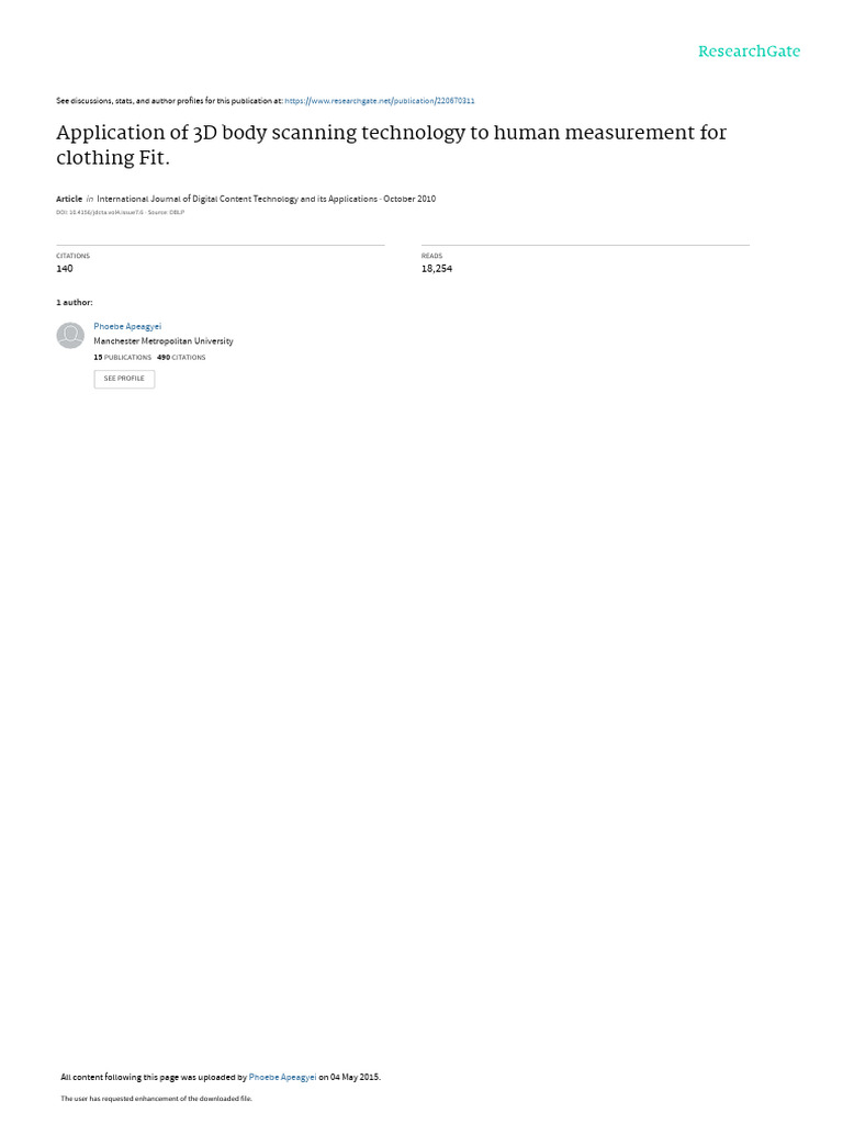 Application of 3D Body Scanning Technology To Huma | PDF | Image ...