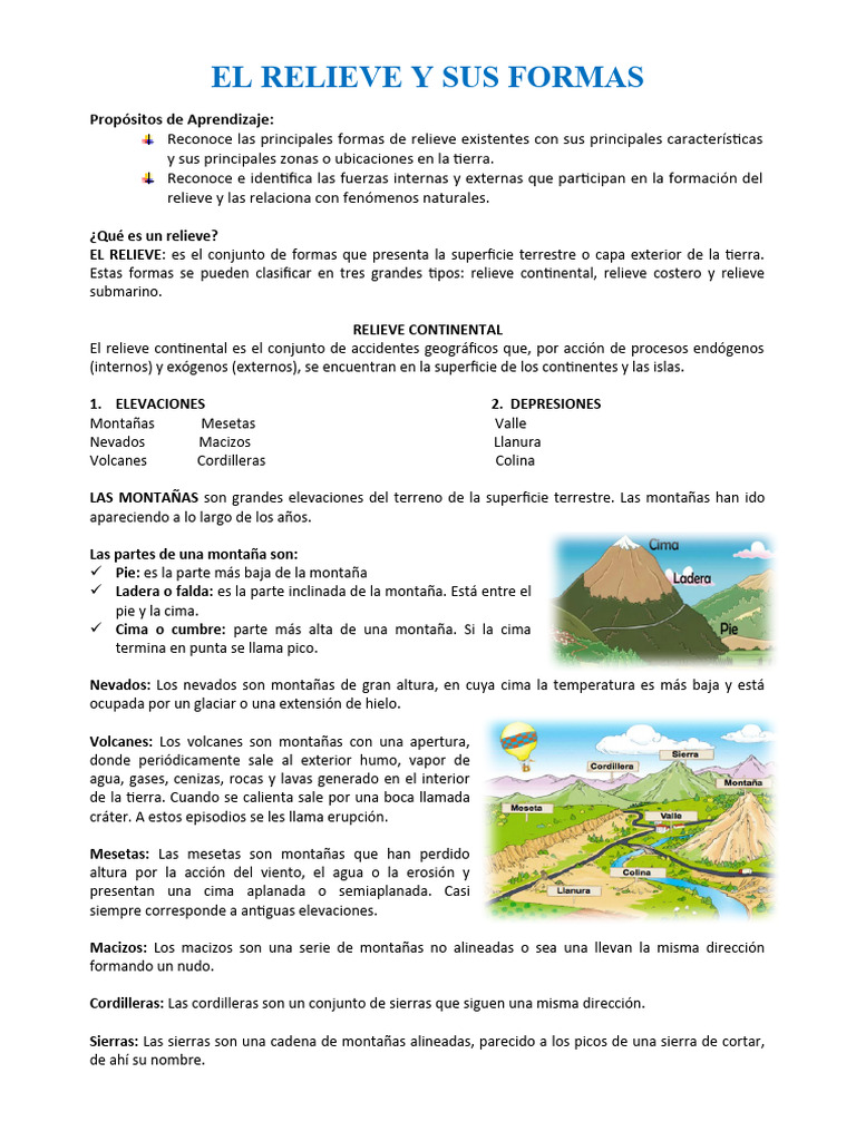 EL RELIEVE Y SUS FORMAS | PDF | Montañas | Terreno