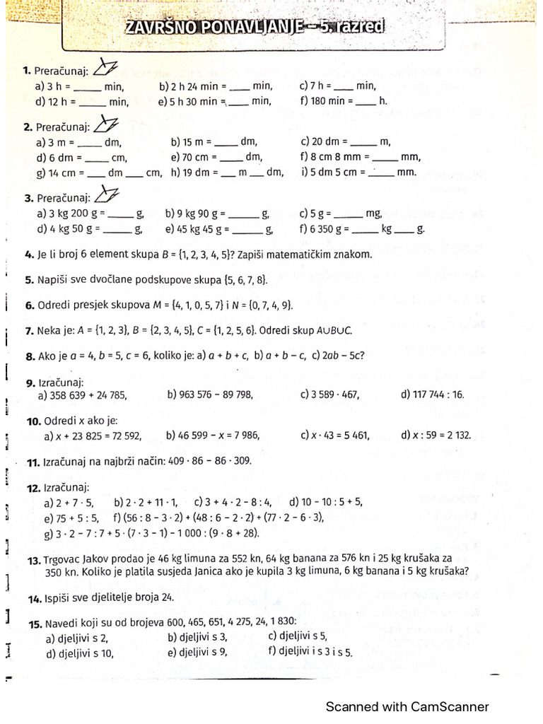 Ponavljanje 5 Razred | PDF