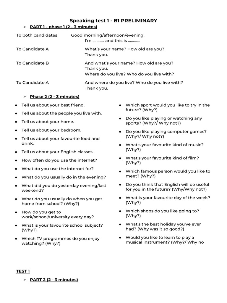 Speaking B1 - 2023 | PDF