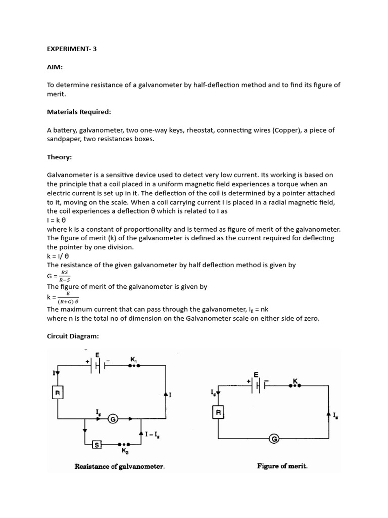 Galvanometer Resistance by Half Deflection | PDF