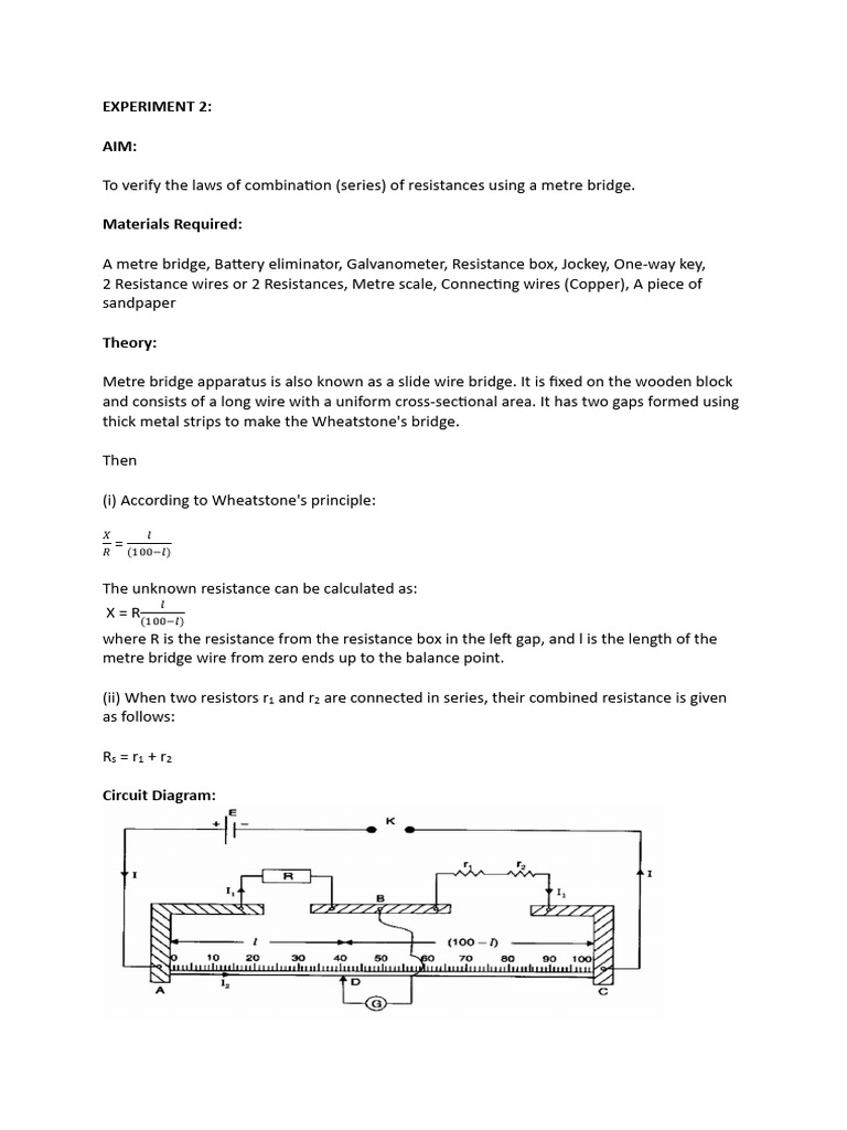 Verify Series Resistance with Meter Bridge | PDF | Electrical ...