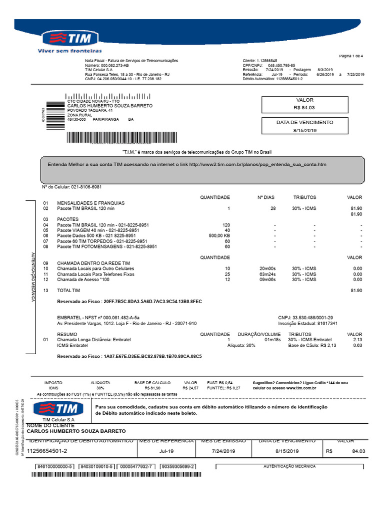 Comprovante de Endereço Da TIM | PDF | Pagamentos | Business