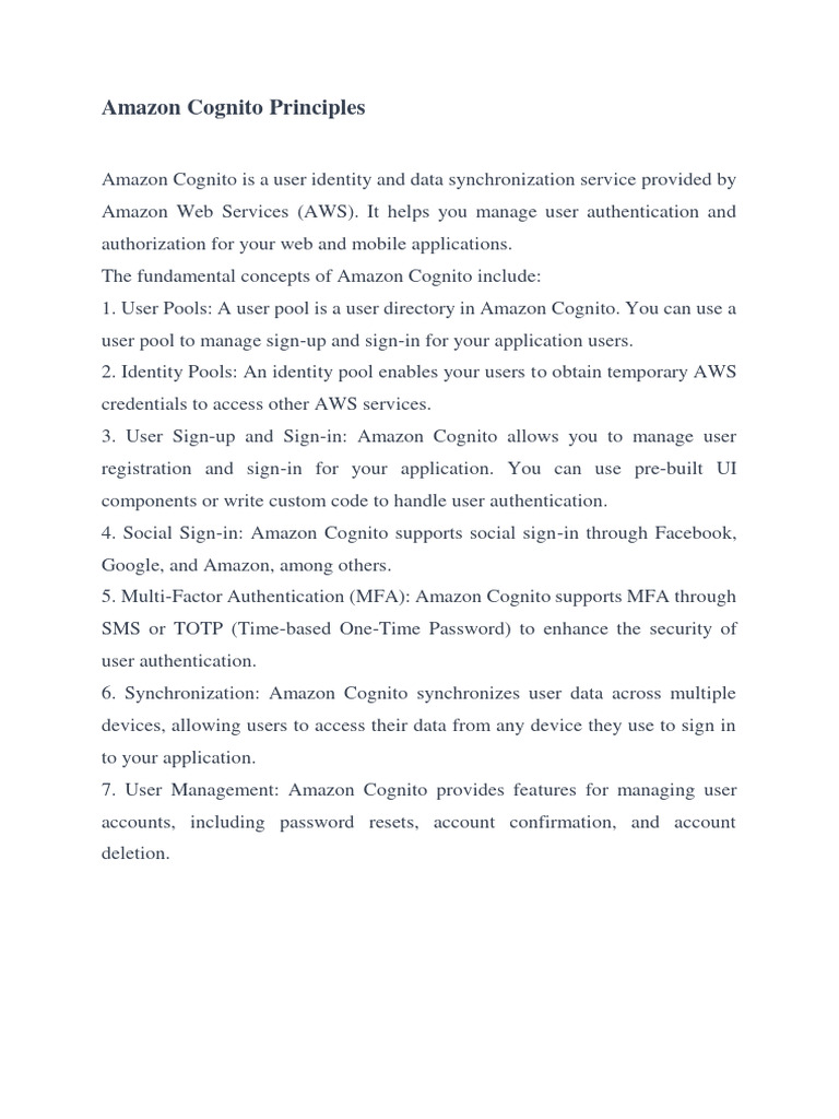Amazon Cognito Principles | PDF | Amazon Web Services | User (Computing)