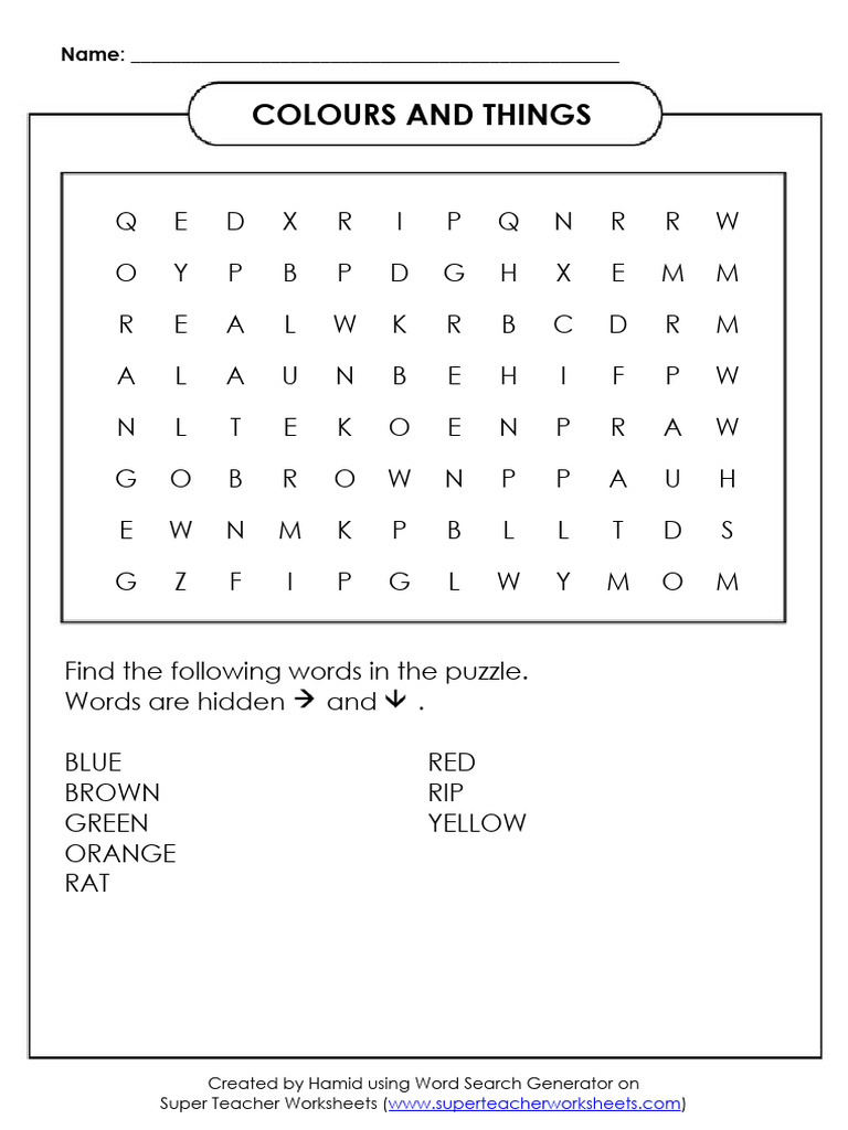 Word Search: Colors and Things | PDF