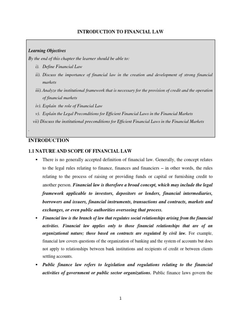 Introduction To Financial Law Notes | PDF | Banks | Securities (Finance)