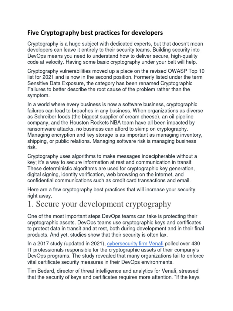 Five Cryptography Best Practices For Developers | PDF | Key (Cryptography) | Cryptography