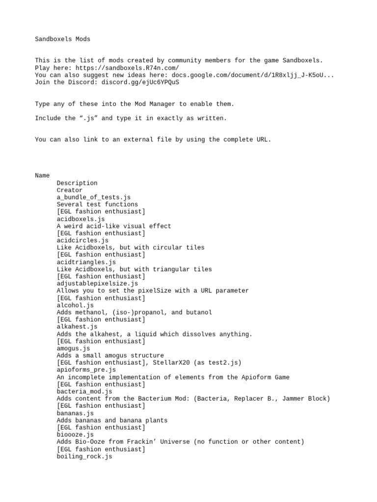 Sandboxels Mod List | PDF