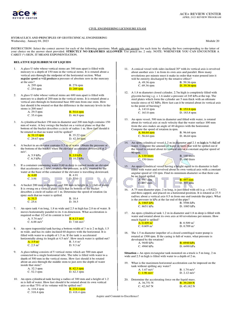CE Module 20 - Relative Equilibrium (Answer Key) | PDF | Rotation ...