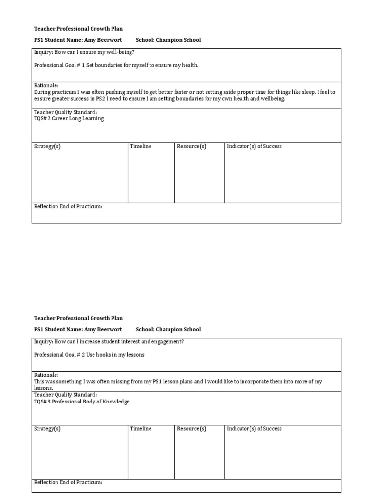 Teacher Growth Plan: Goals & Strategies | PDF