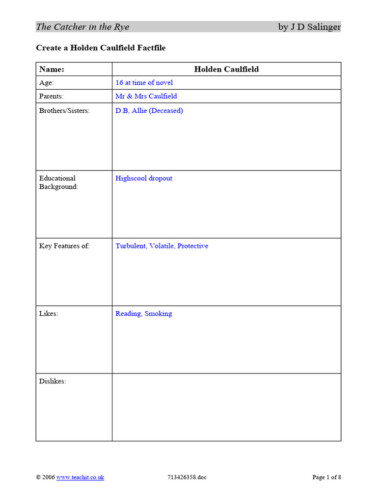 Catcher in The Rye - Study Pack | PDF