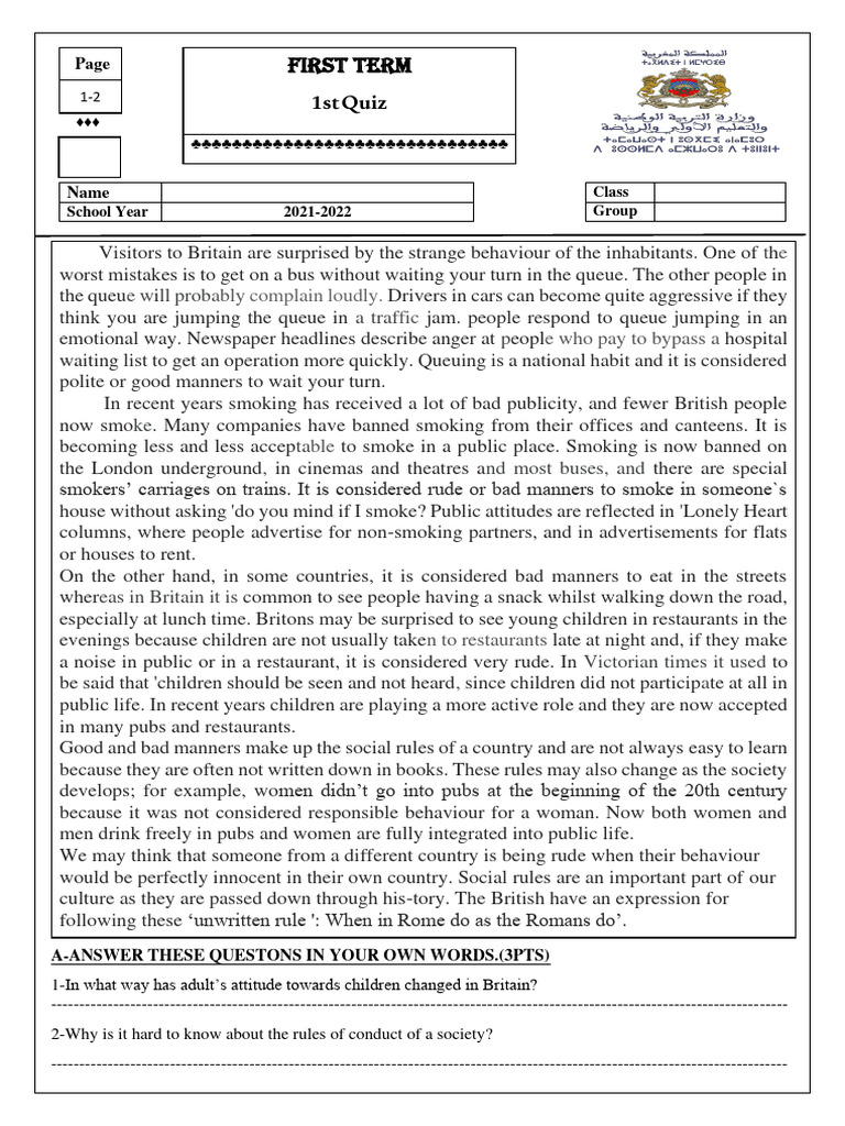 2 Bac Comprehension Quiz | PDF