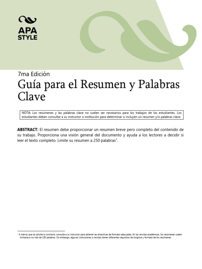 Guía para el resumen y las palabras clave - Normas APA 7 | PDF | Sumario abstracto) | Escritura