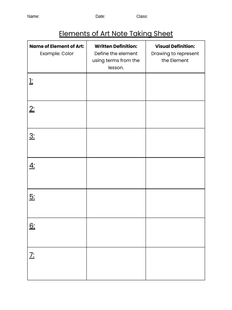 Elements of Art Guided Note Sheet | PDF