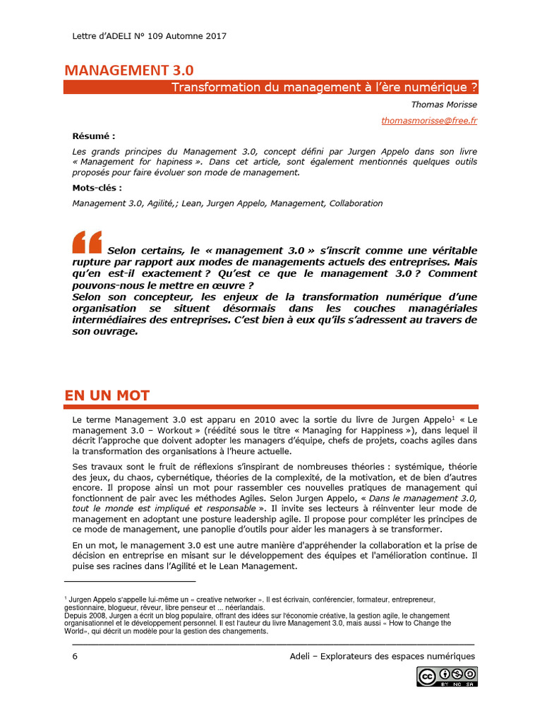 Management 3.0 : Réinventer le leadership | PDF | Business