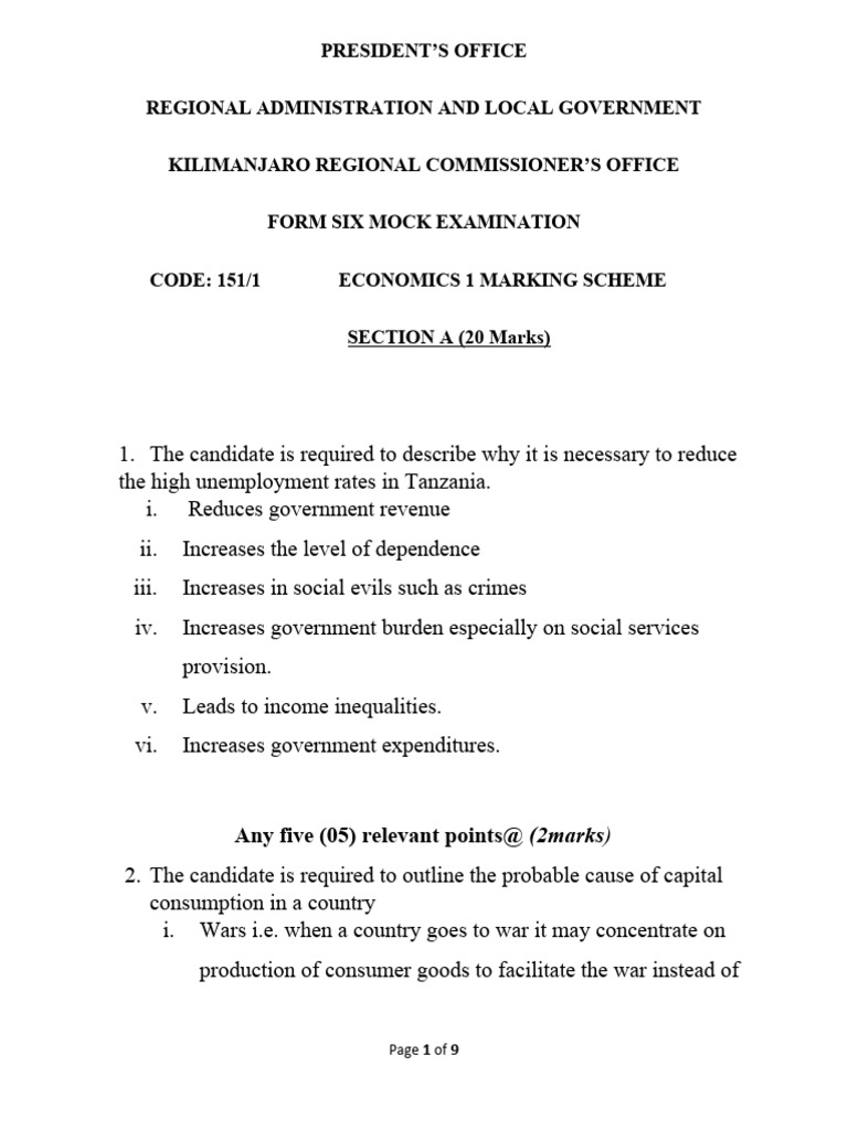 Economics 1 Marking Scheme | PDF | Cost Of Living | Profit (Economics)