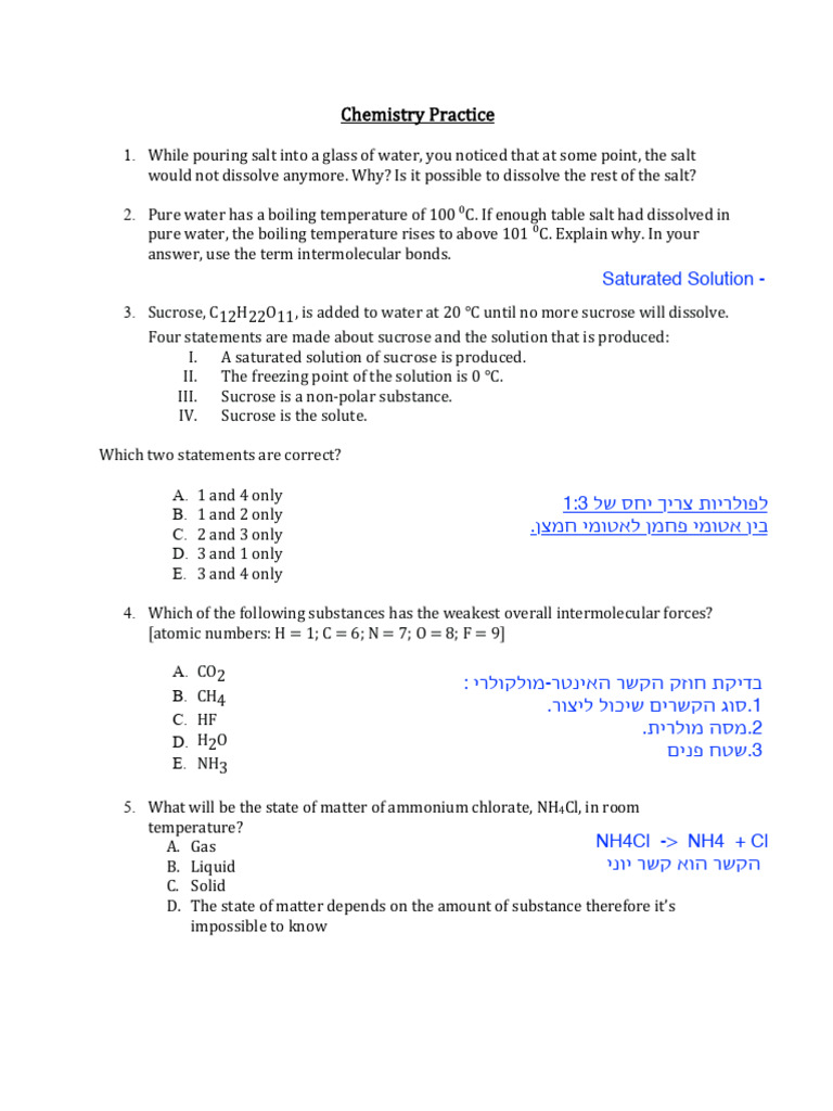Chem Practice For Students 2022 | PDF | Solubility | Chemical Polarity