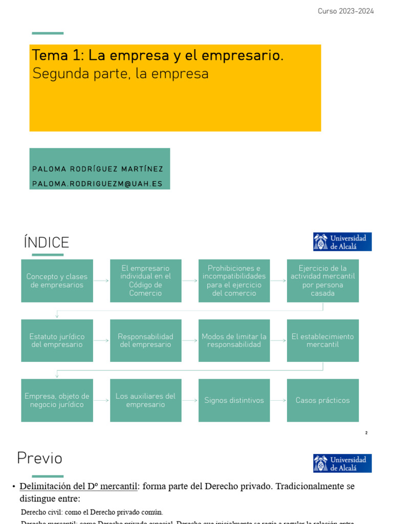 Tema 1 La Empresa y Empresario 2023. ADE+TURADE+TUR | PDF | Ley de hipotecas | Bienes (Ley)