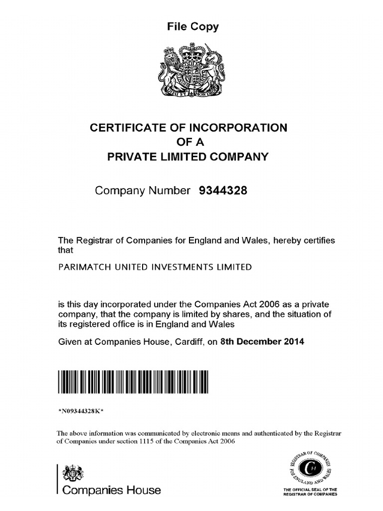 Ericius Investments Limited Parimatch Formation | PDF