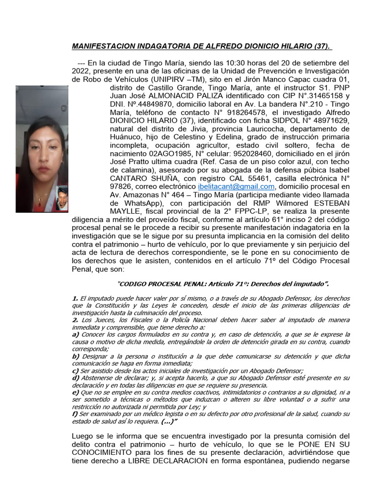 Mani Indagatoria Dionicio Hilario | PDF | Fiscal | Ley común