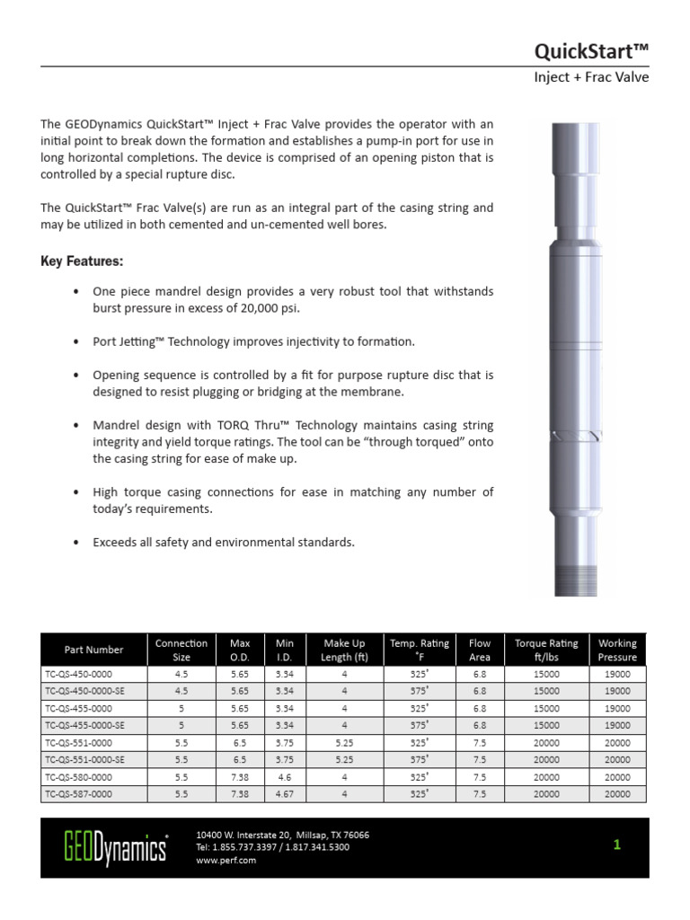 Toe Sleeve Quickstart GeoDynamics | PDF | Valve | Energy Technology