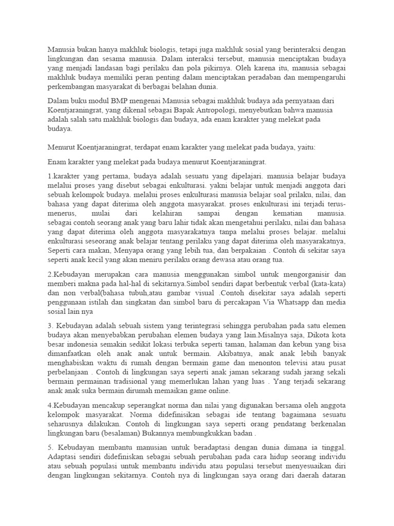Enam Karakter Yang Melekat Pada Budaya Menurut Koentjaraningrat | PDF | Ilmu Sosial
