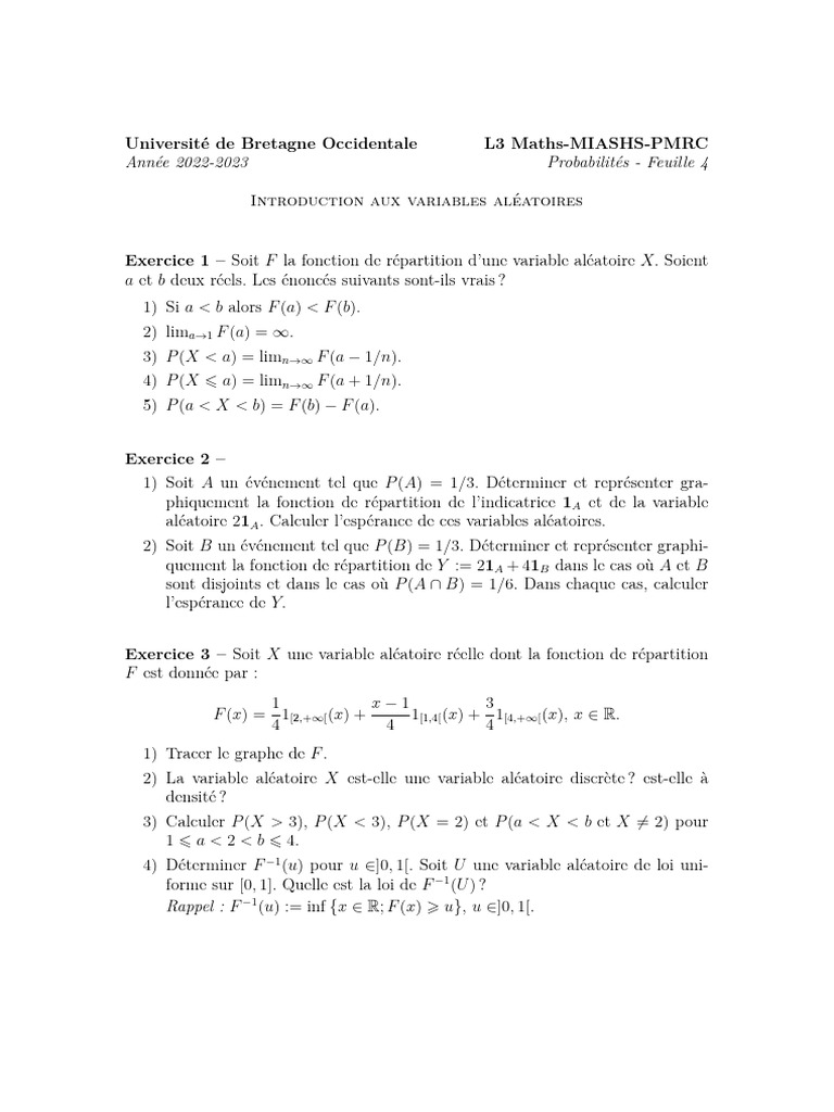 TD4 L3Proba 2022 2023 | PDF | Espérance mathématique | Mesure ...