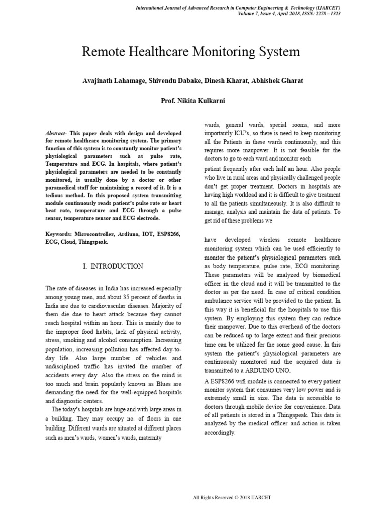 Remote Healthcare Monitoring System Pdf 