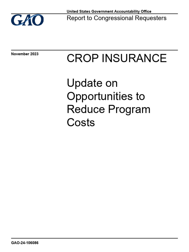 Crop Insurance: Update On Opportunities To Reduce Program Costs | PDF | Insurance | Crop Insurance