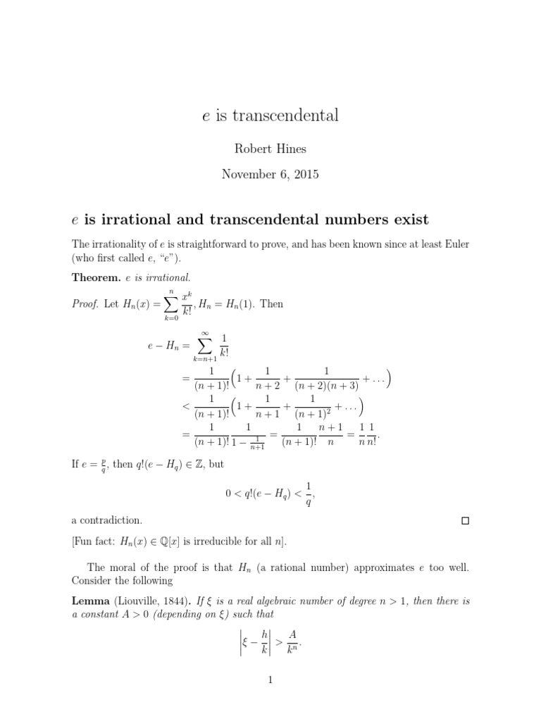 E Is Transcendental | PDF | Arithmetic | Mathematics