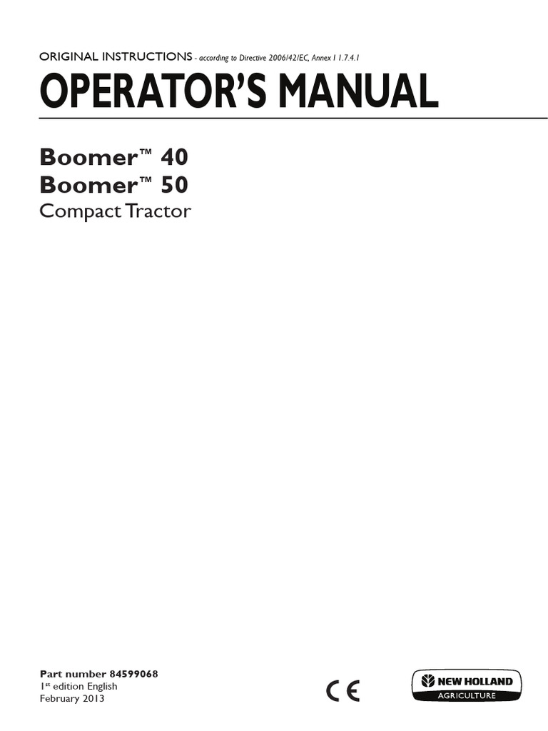 New Holland Boomer 40 50 Operators Manual Compact Tractor 84599068 ...